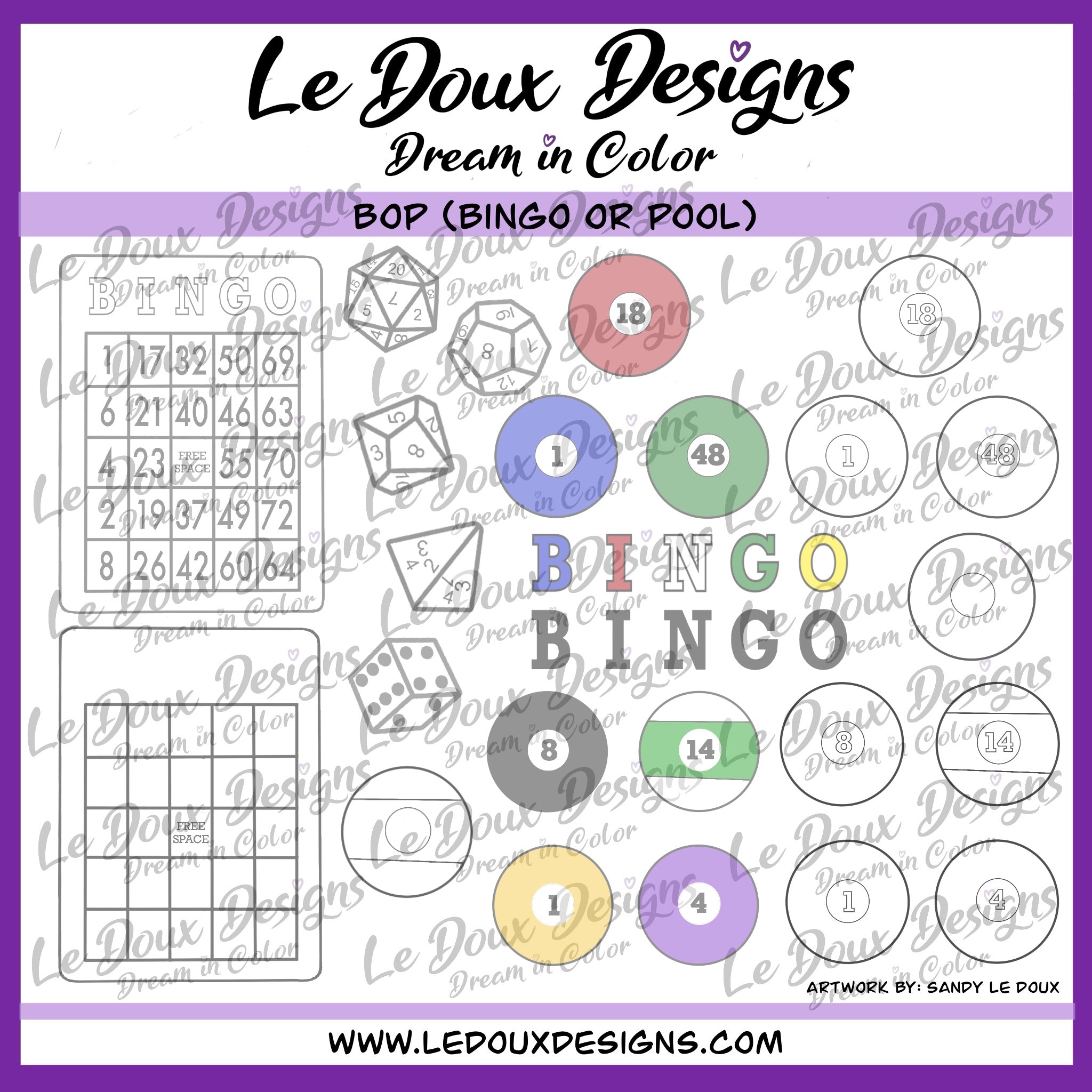 BOP (Bingo or Pool) Digital Image – Le Doux Designs